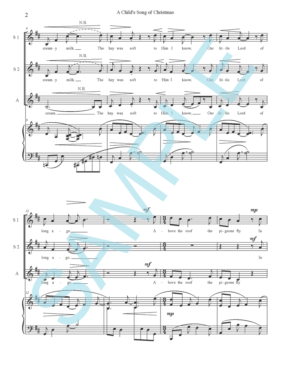 A CHILD'S SONG OF CHRISTMAS FOR SSA AND PIANO – Martha Hill Duncan