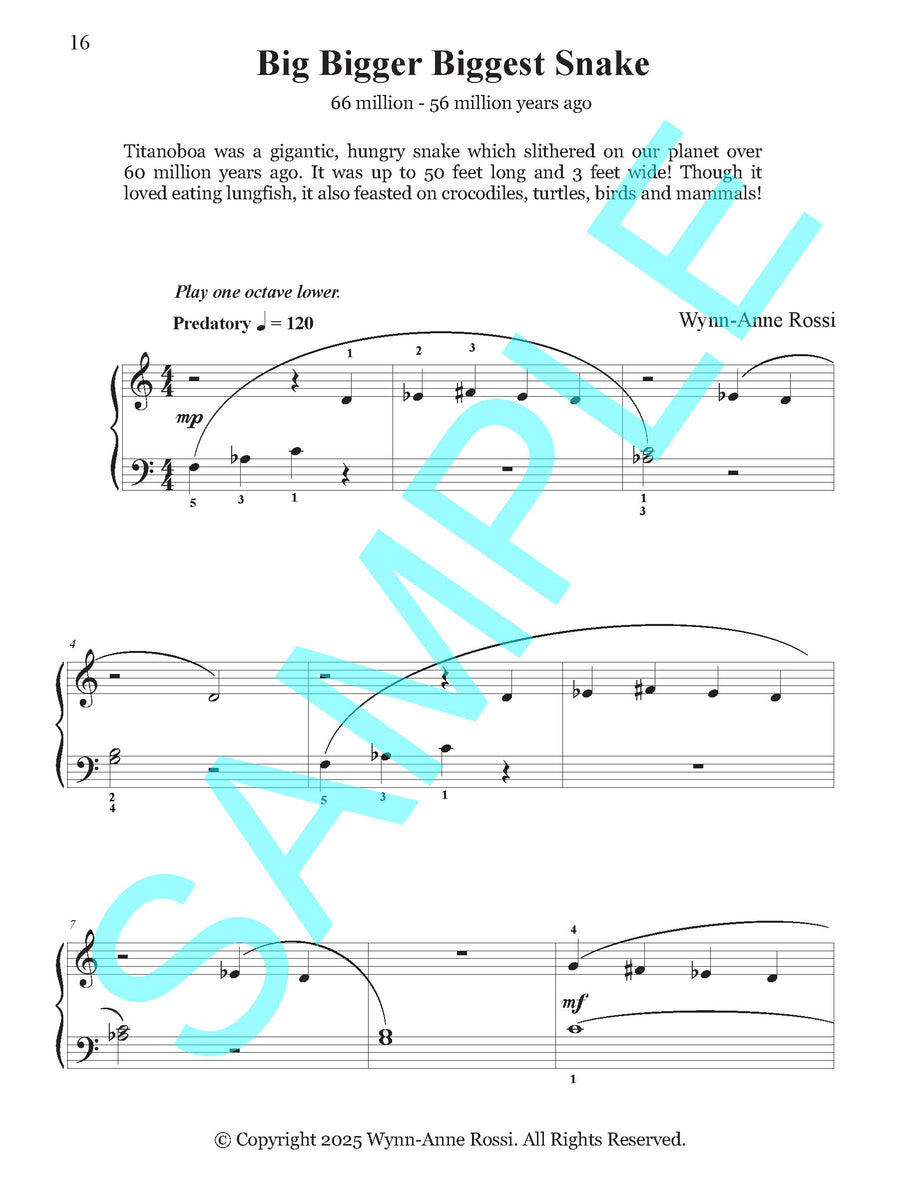 BIG BIGGER BIGGEST SNAKE – Piano Solo from Prehistoric Piano Bk 1 by W ...